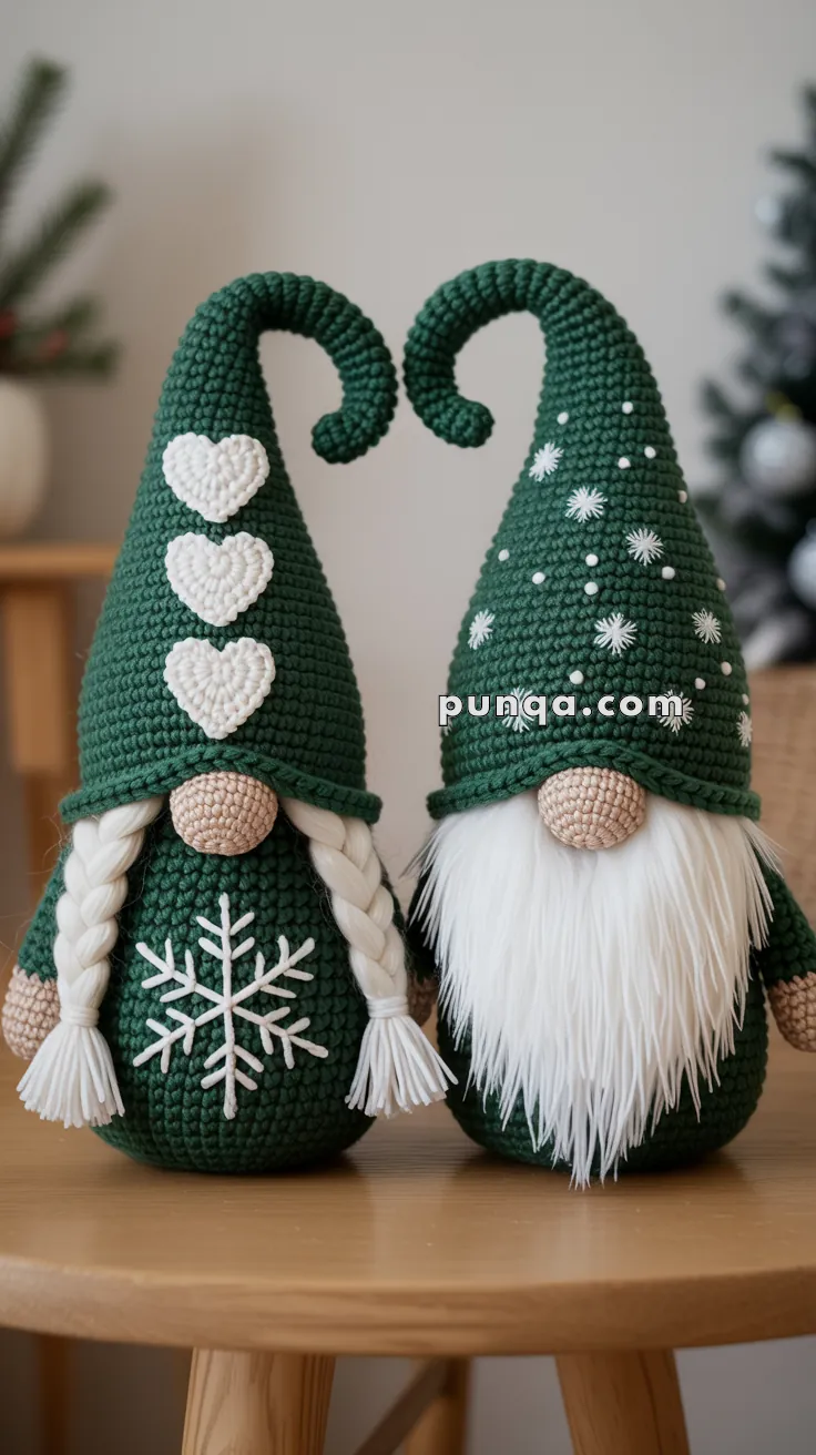 Amigurumi Nordic Green Gnome Couple -FREE Crochet Pattern - Punqa